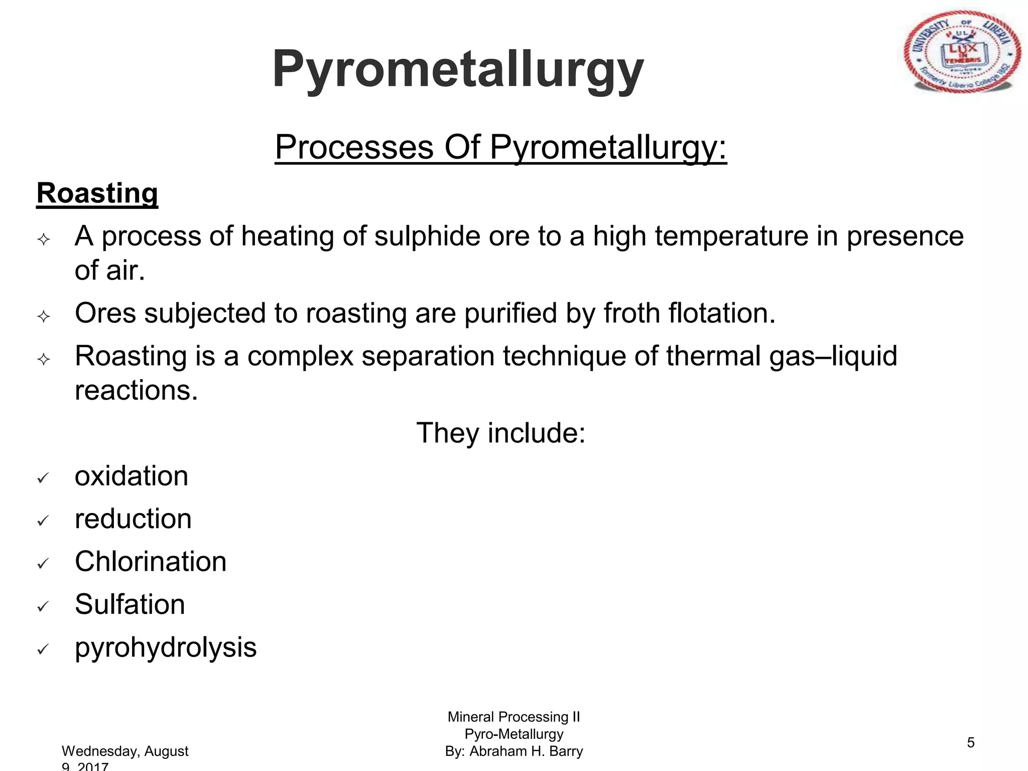 Mineral Processing (Pyrometallurgy) | PPTX
