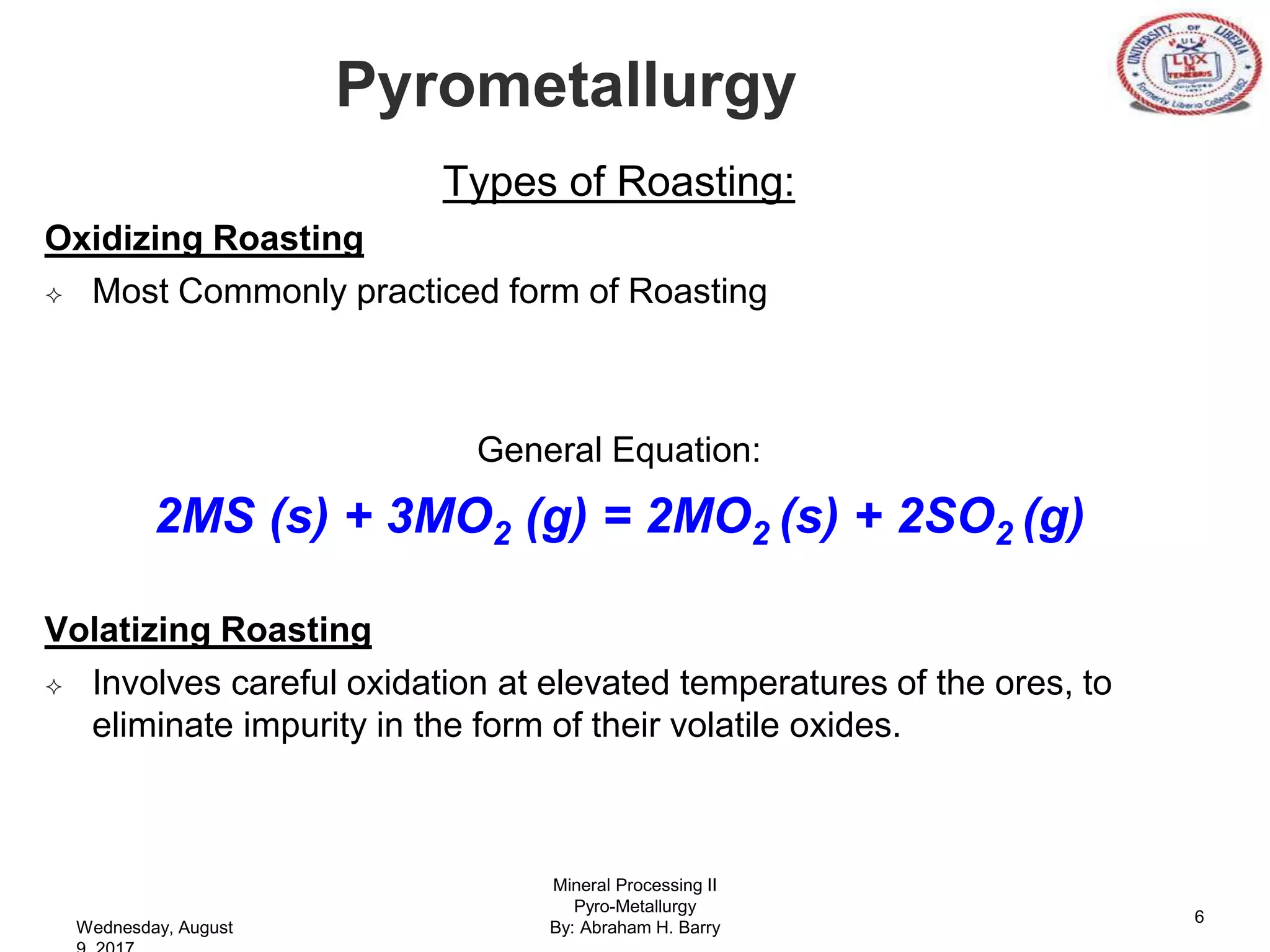 Mineral Processing (Pyrometallurgy) | PPTX