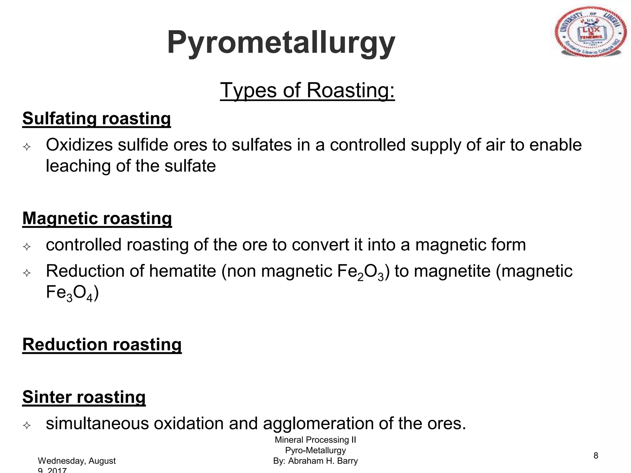 Mineral Processing (Pyrometallurgy) | PPTX