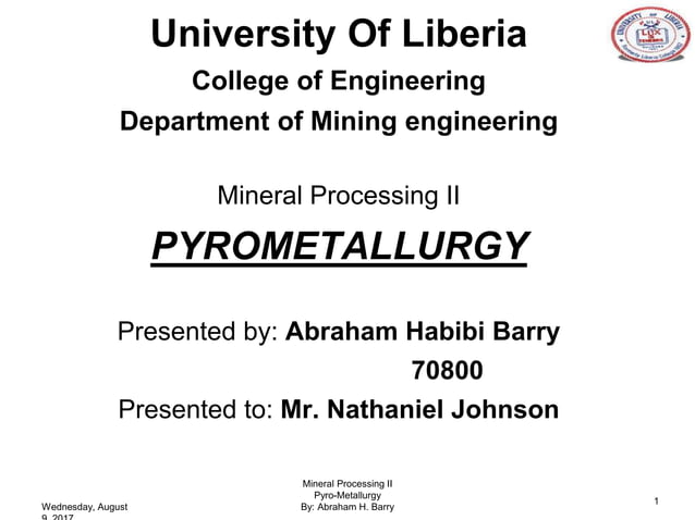 Mineral Processing (Pyrometallurgy) | PPTX