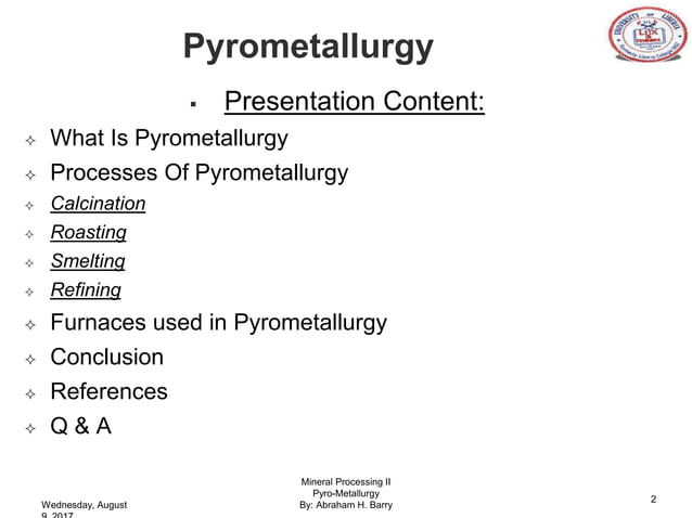 Mineral Processing (Pyrometallurgy) | PPTX