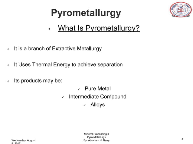 Mineral Processing (Pyrometallurgy) | PPTX