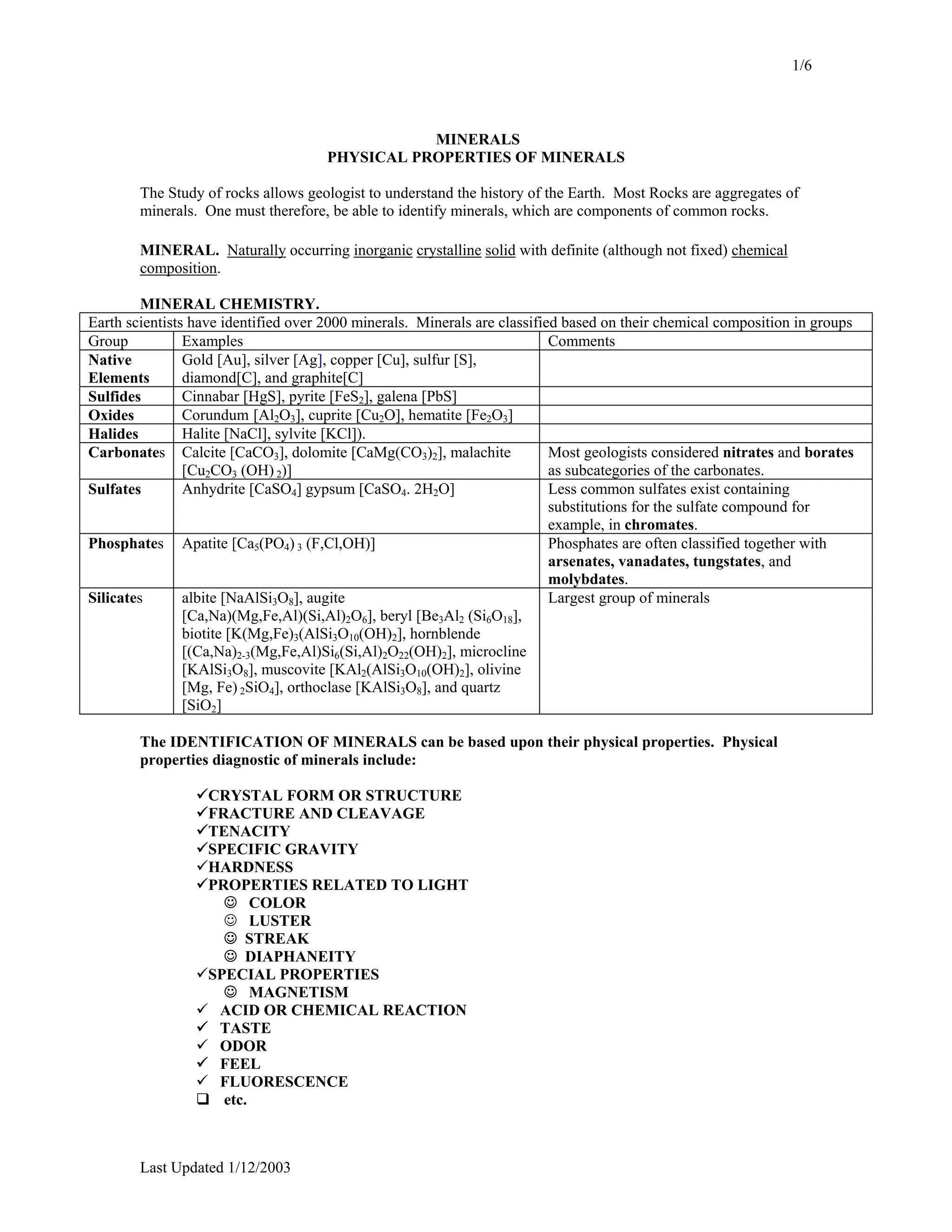 Description of different mineral and their properties | PDF