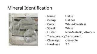 Minerals identification Physical Geology | PPTX | Geology | Science