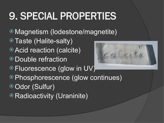 CHARACTERISTICS OF MINERALS AND THEIR PROPERTIES.ppt