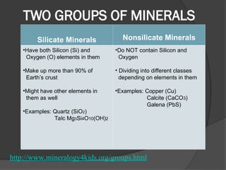 CHARACTERISTICS OF MINERALS AND THEIR PROPERTIES.ppt