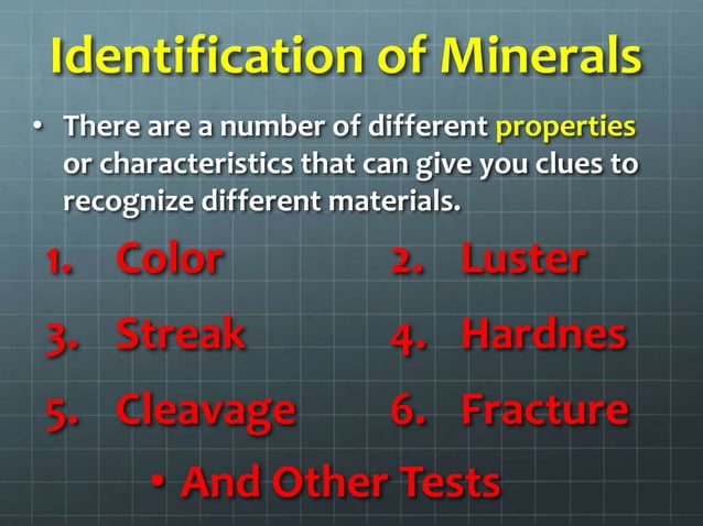 Minerals - Identifying Minerals | PPTX | Chemistry | Science