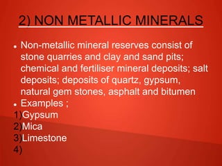 metalic and non metalic mineralas | PPTX | Commodities | Economy