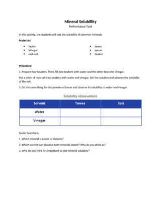 Mineral Solubility experiment earth science | PDF