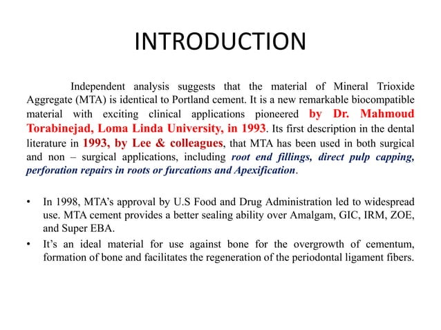Mineral trioxide aggregate | PPTX | Dental Health | Diseases and Conditions