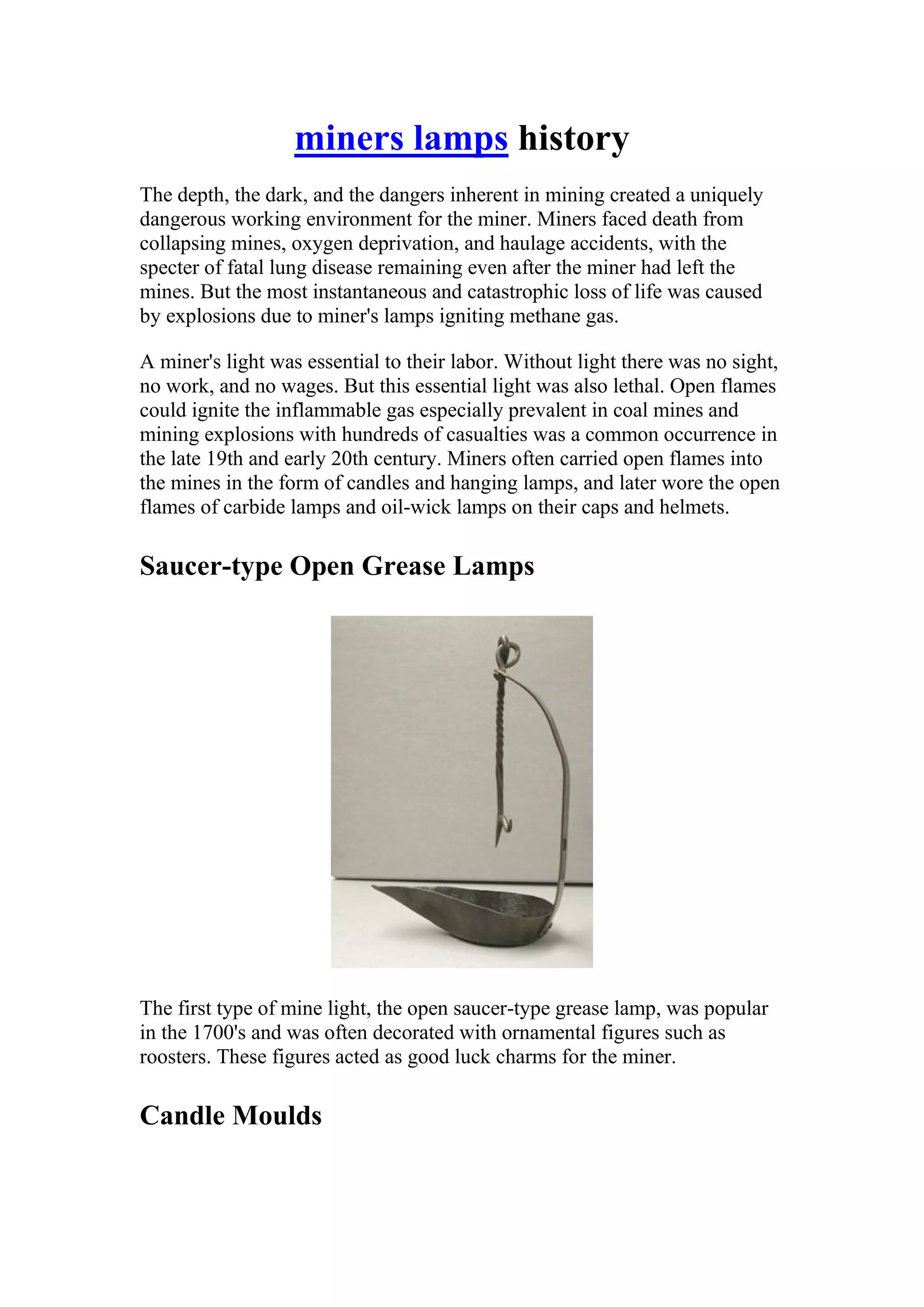 Miners lamps history | PDF