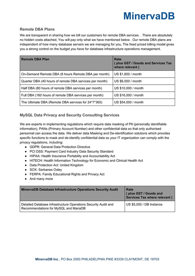 MinervaDB Remote DBA Services | PDF | Databases | Computer Software and ...