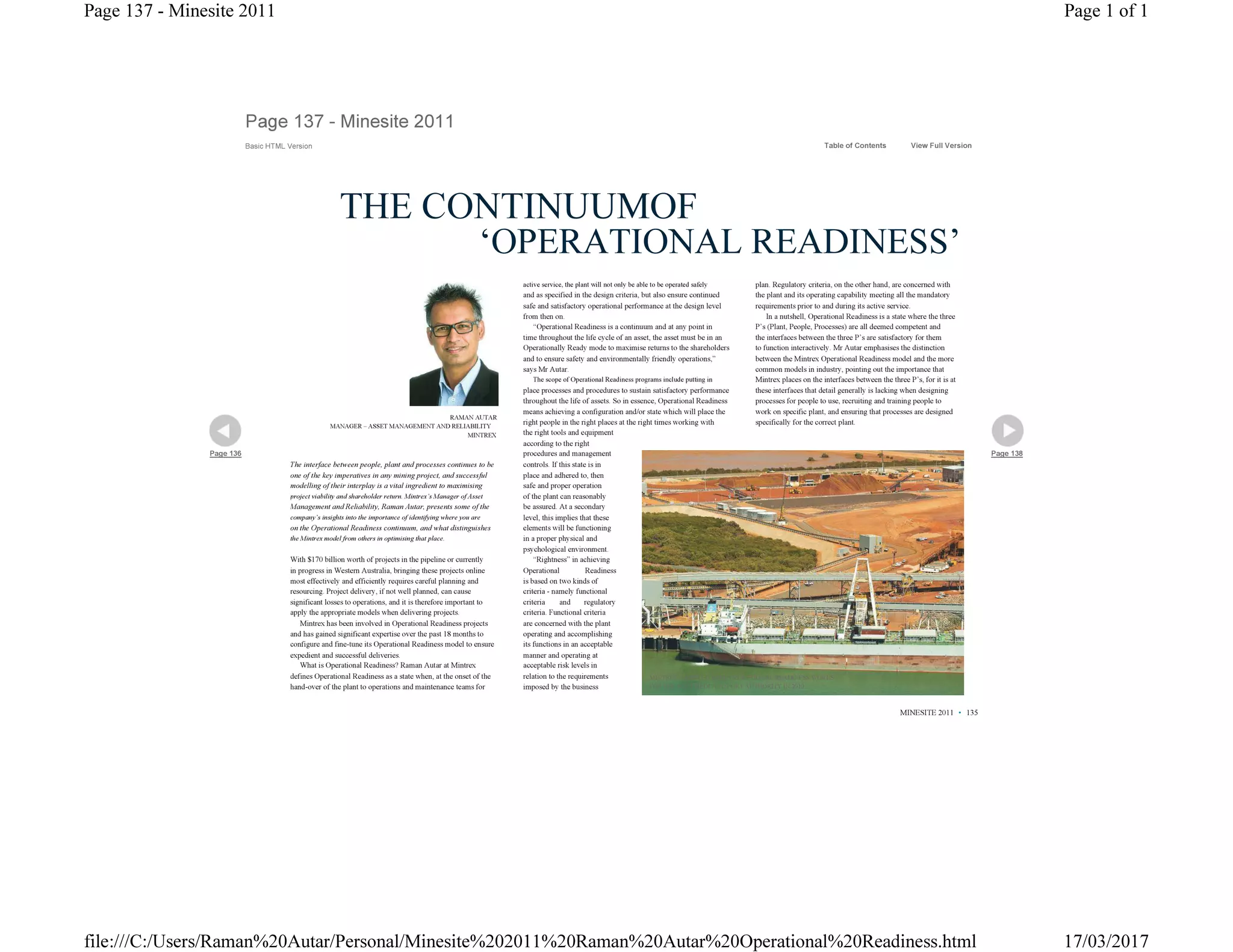 Minesite 2011 Raman Aautar operational readiness | PDF