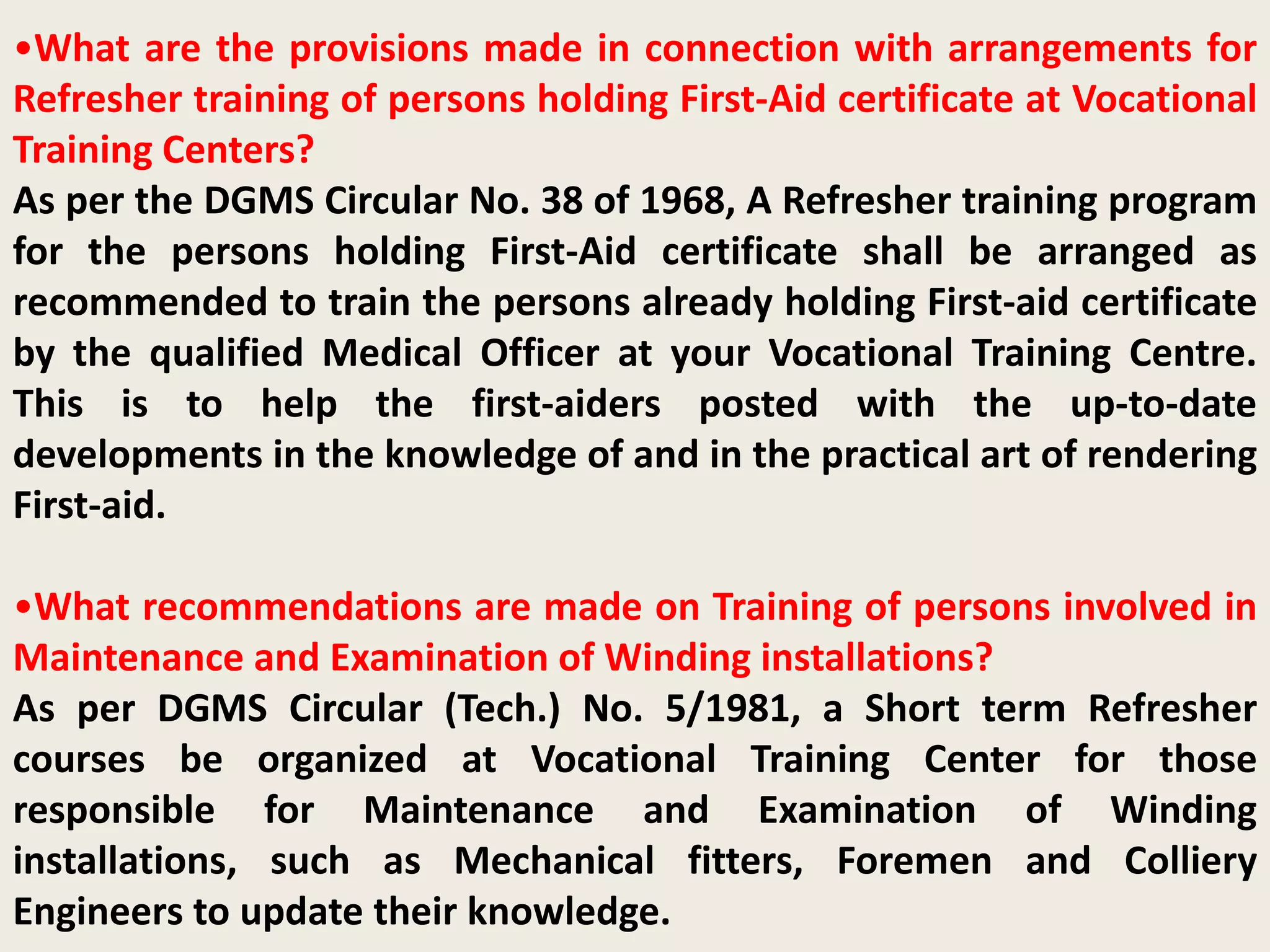 Mines vocational training rules 1966 short answer notes | PPTX