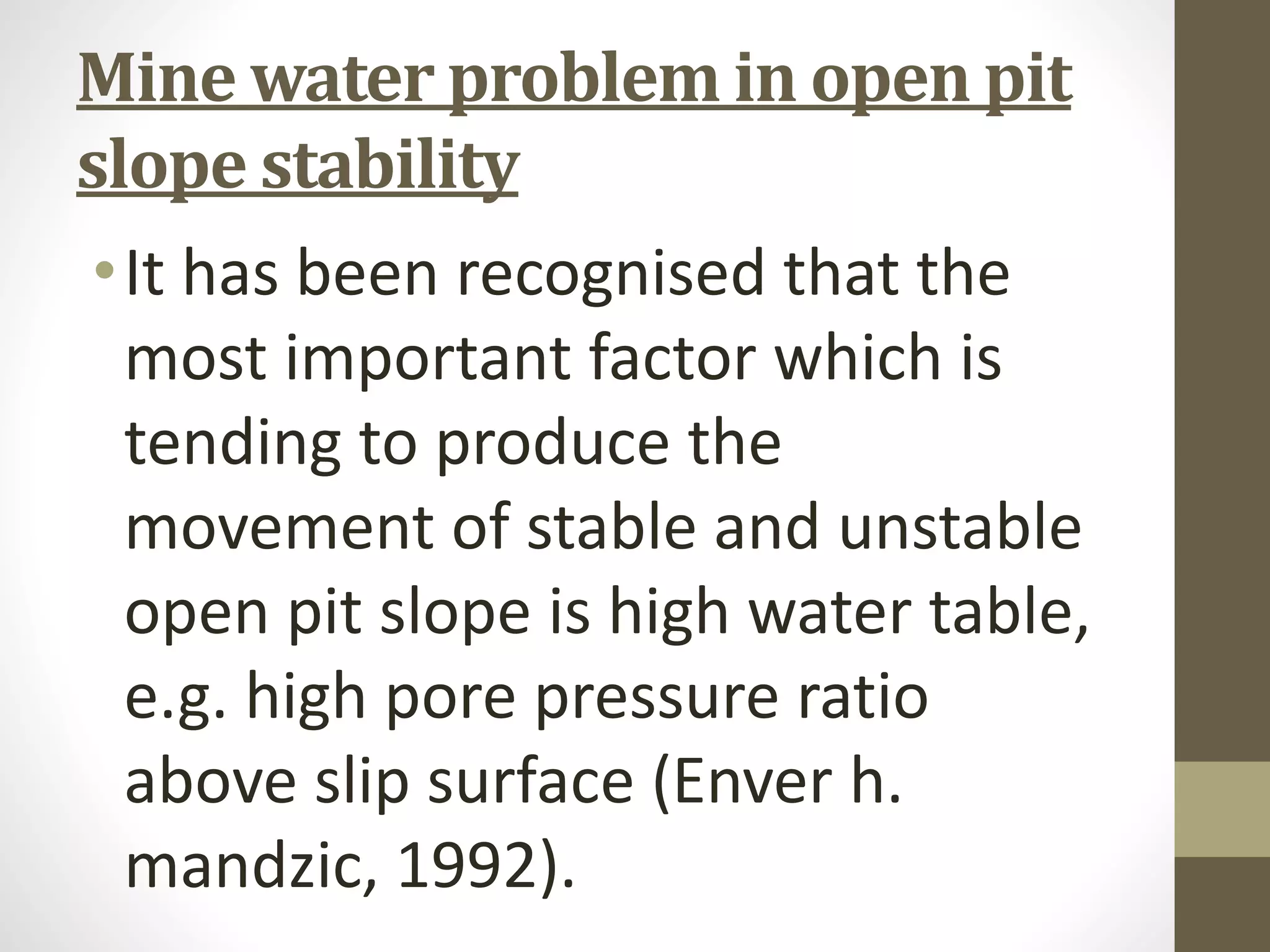 Mine water risk in open pit slope stability | PPTX