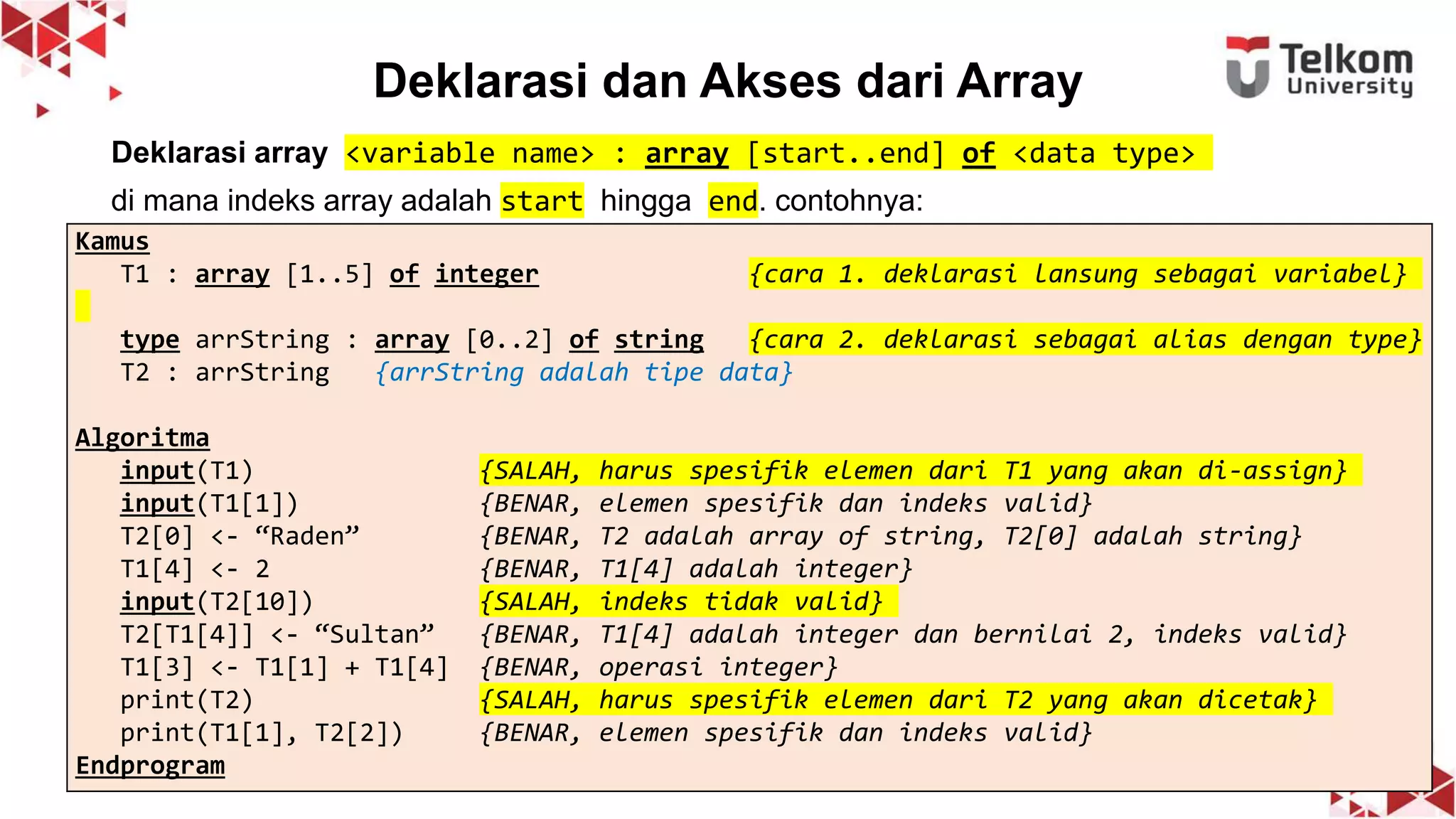 Minggu 09 - Array dan Tipe Bentukan.ppsx