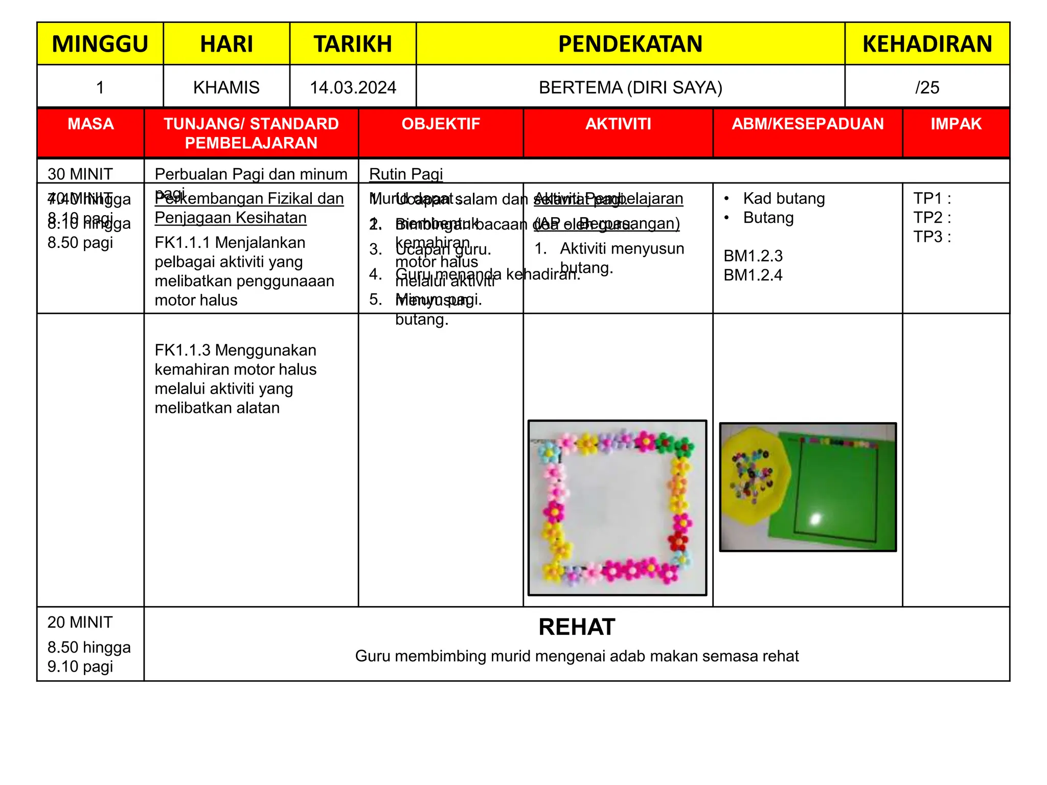 Rancangan Pengajaran Harian Pra Sekolah Minggu Pertama Persekolahan Pptx