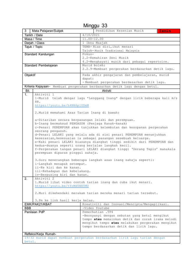 Minggu 33 pkpb 4 okt hingga 7 oktt 2021 ridzal | PDF