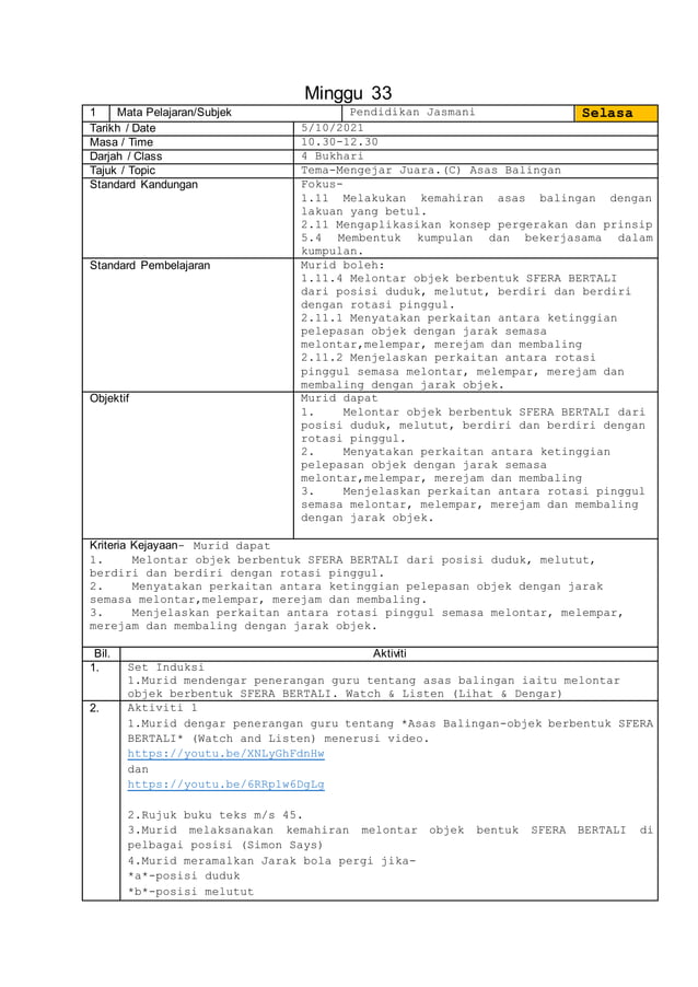 Minggu 33 pkpb 4 okt hingga 7 oktt 2021 ridzal | PDF
