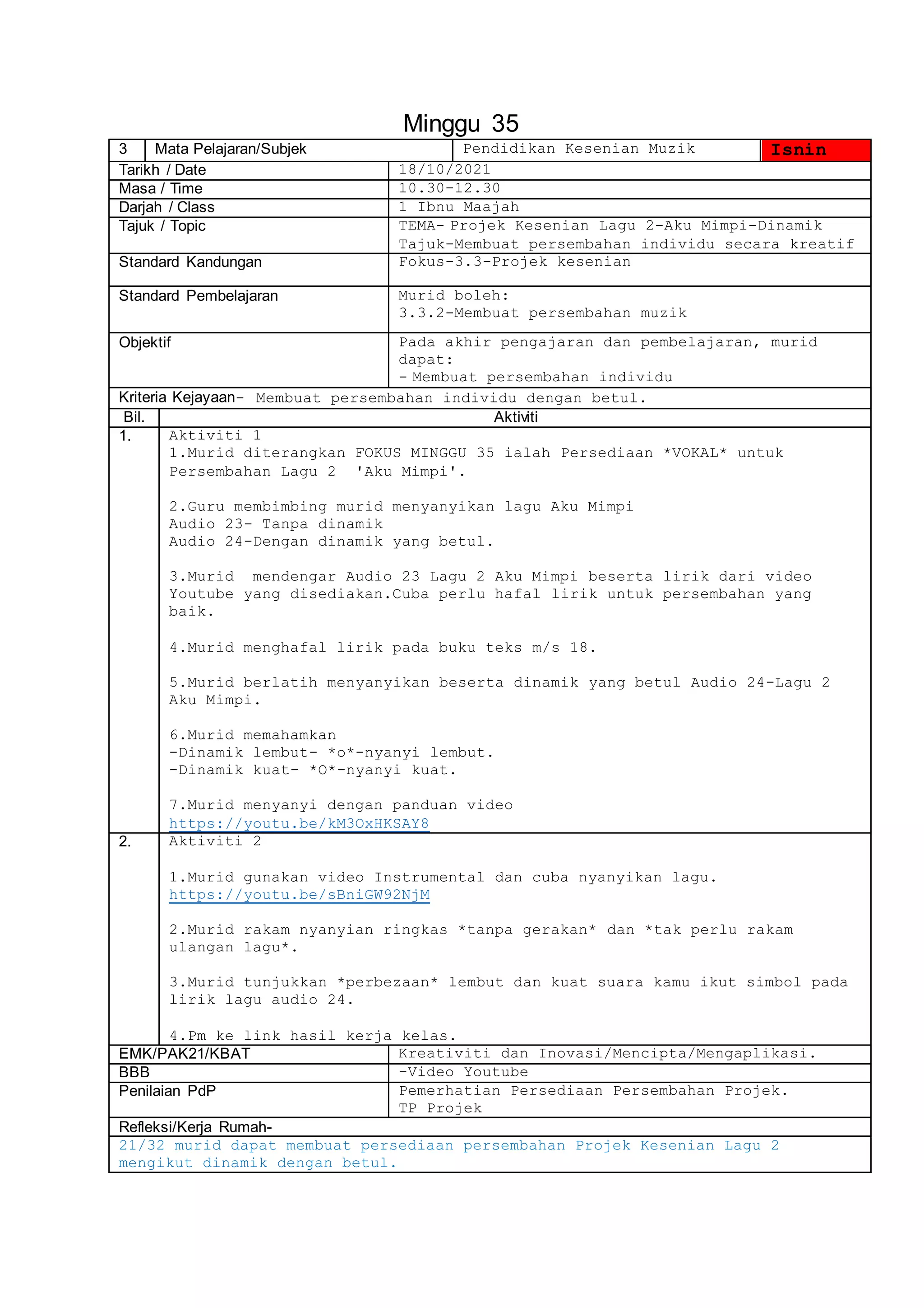 Minggu 35 pkpb 17 okt hingga 21 oktt 2021 ridzal | PDF