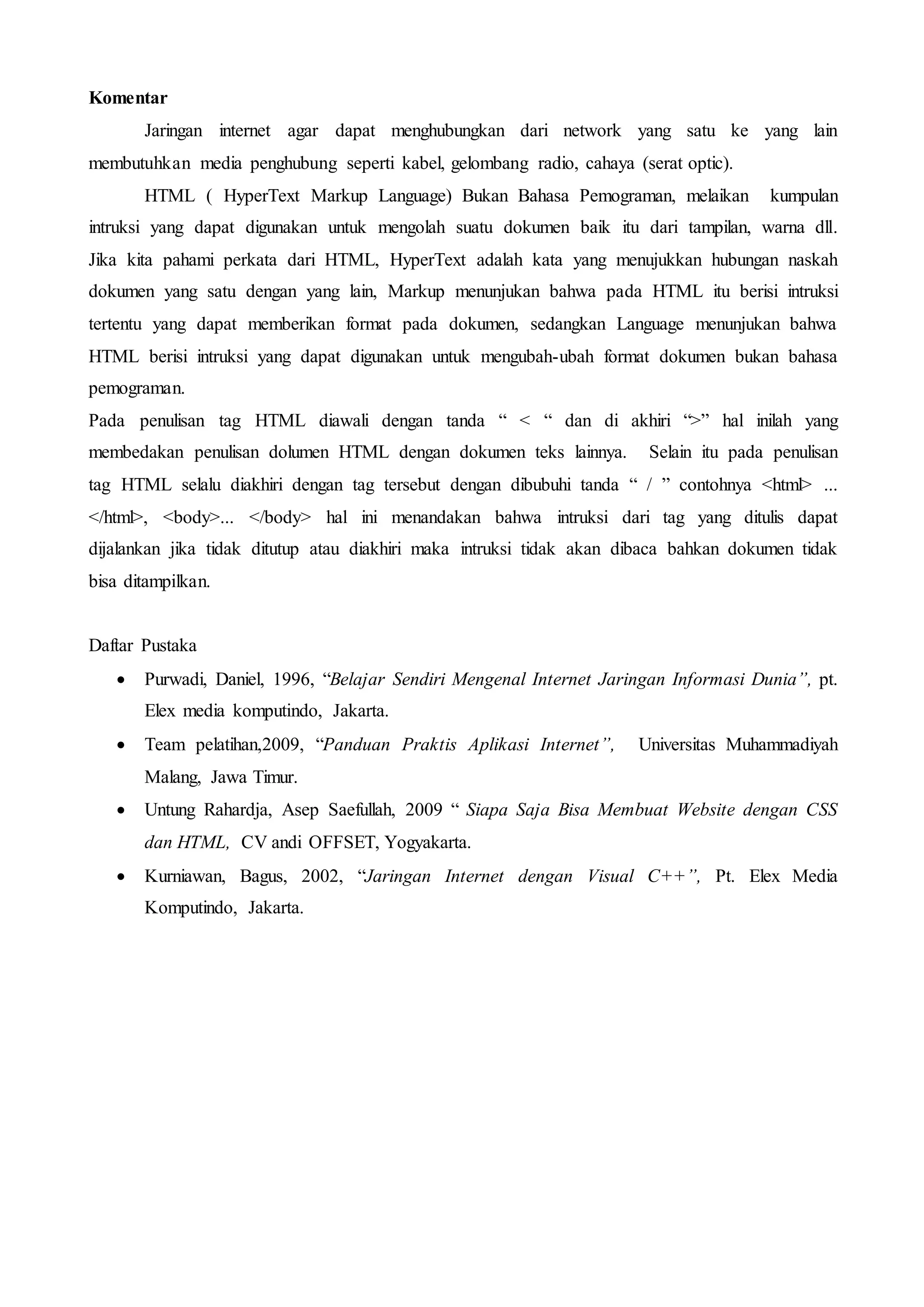 tugas laporan bacaan ( konsep internet dan html) | DOCX