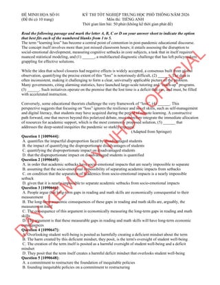 ĐỀ MINH HỌA KỲ THI TỐT NGHIỆP TRUNG HỌC PHỔ THÔNG NĂM 2026 MÔN TIẾNG ANH 2026 BÁM SÁT FORM ĐỀ ...