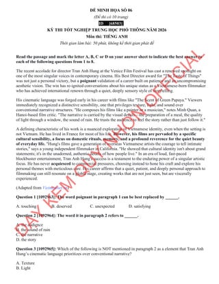 ĐỀ MINH HỌA KỲ THI TỐT NGHIỆP TRUNG HỌC PHỔ THÔNG NĂM 2026 MÔN TIẾNG ...