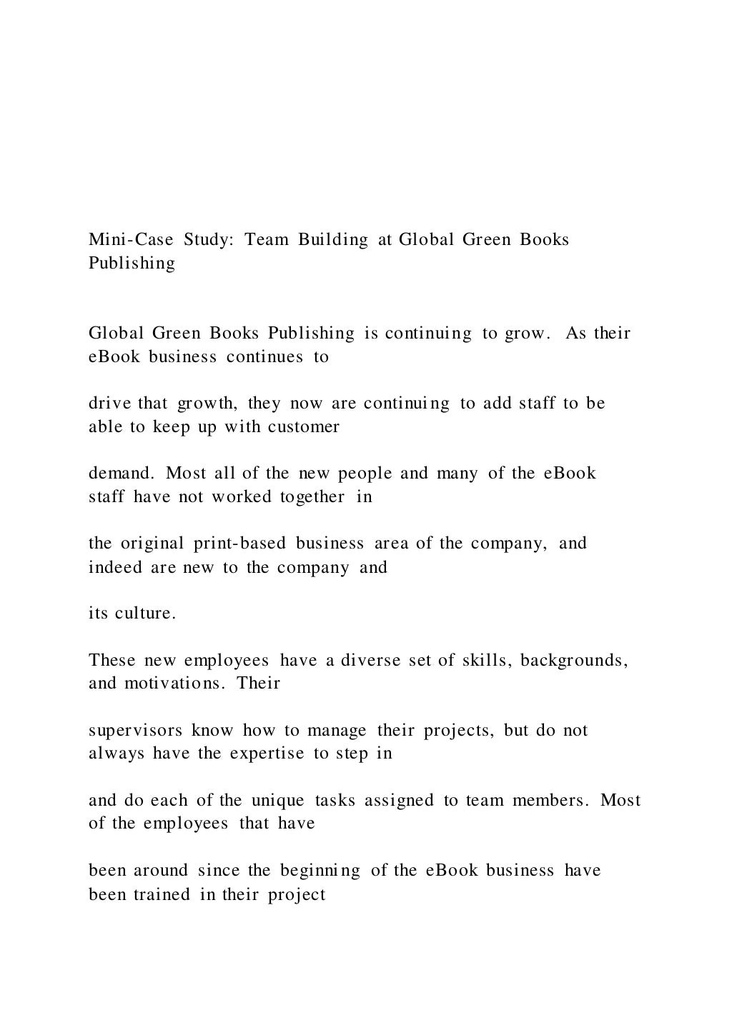 Mini-Case Study Team Building at Global Green Books Publi | PDF