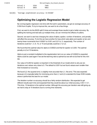 Mini-lab 1: Stochastic Gradient Descent classifier, Optimizing Logistic Regression Model ...