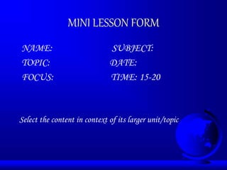 Mini lesson plan | PPTX
