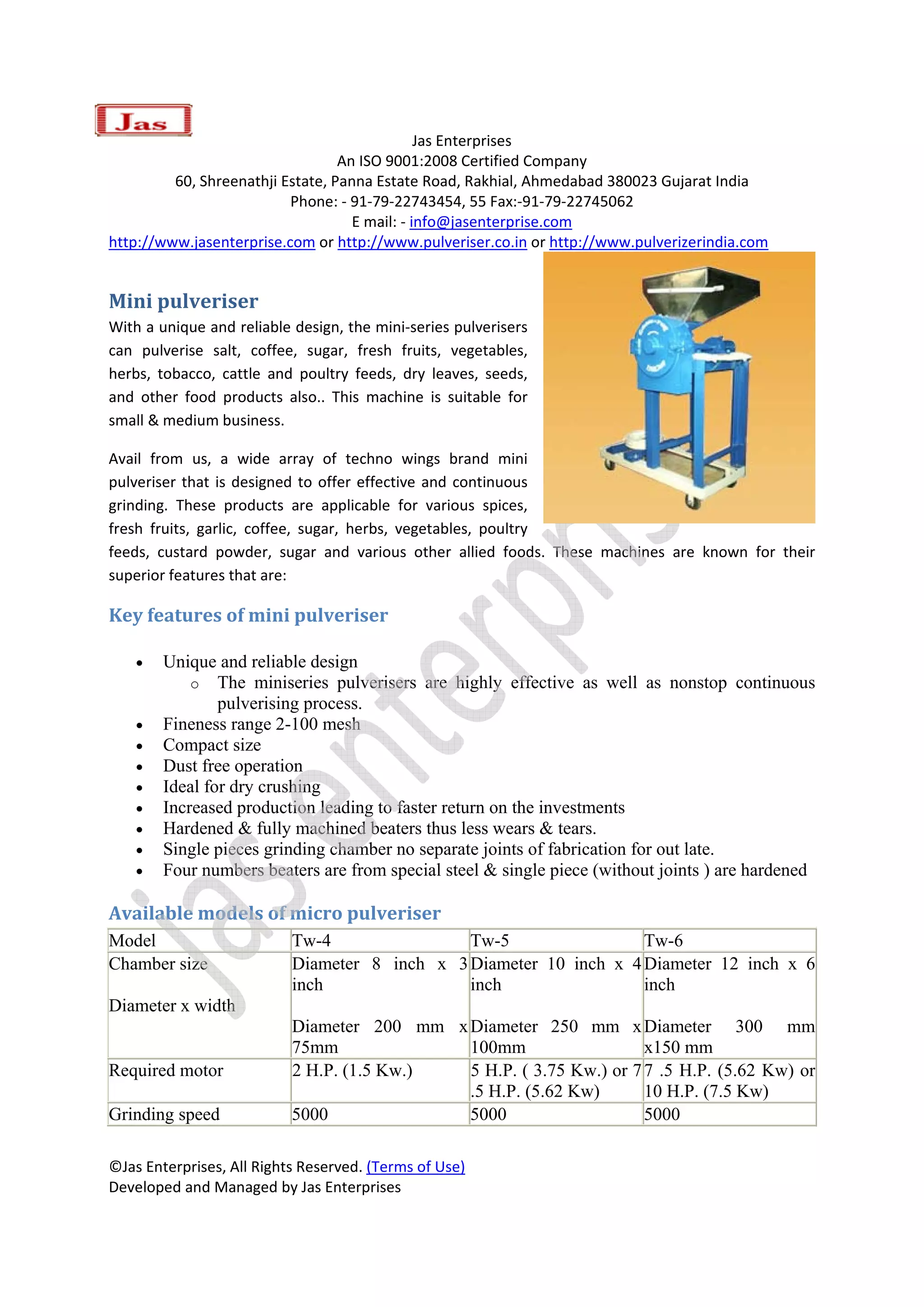 Mini pulveriser | PDF