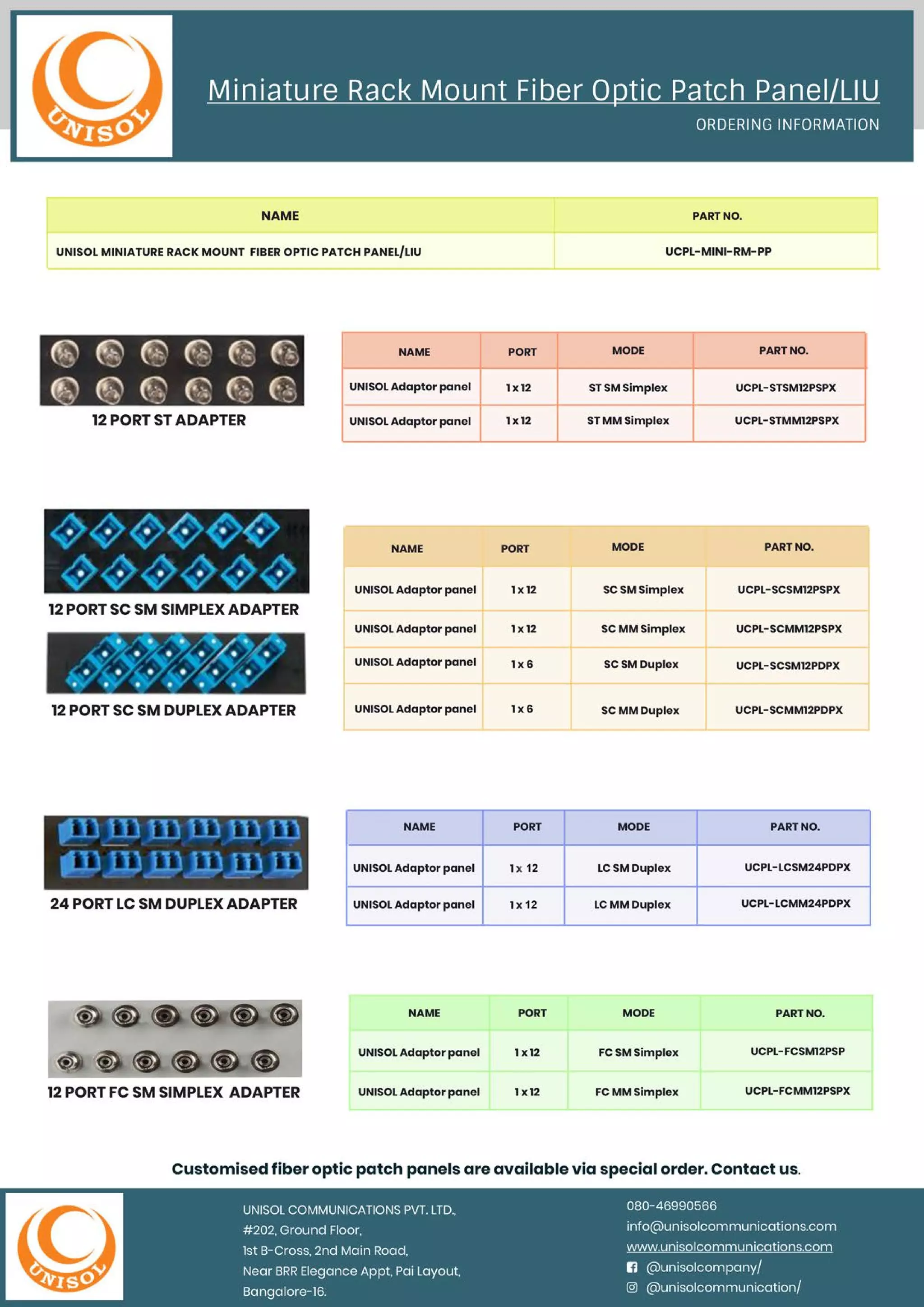 6-12-24 Port mini rack mount patch panel/LIU | Unisol | PDF