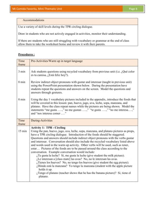 Mini-Thematic Food Unit | PDF