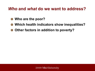 Addressing Poverty-Equity in Health Program Design, Implementation and ...