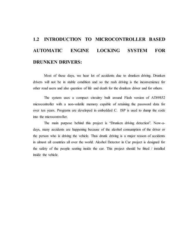 Microcontroller based automatic engine locking system for drunken ...