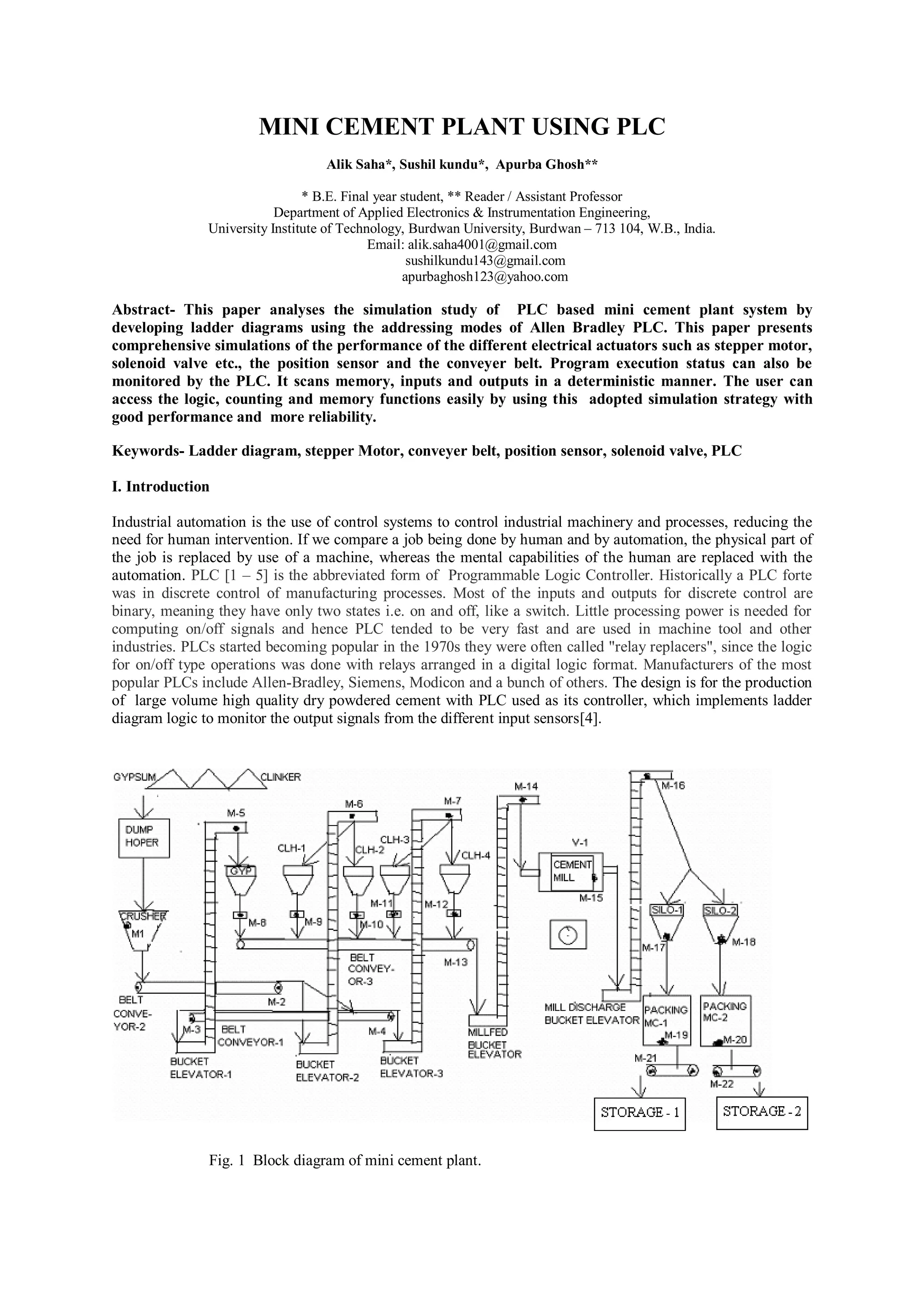 Mini cement plant using plc published in national conference on materials, devices and circuits ...