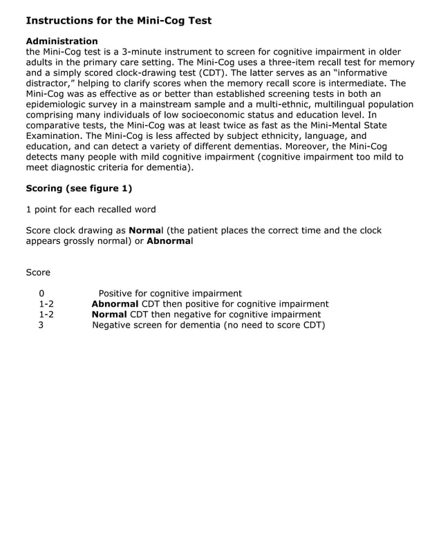 Mini cog | PDF | Brain and Nervous System Disorders | Diseases and ...