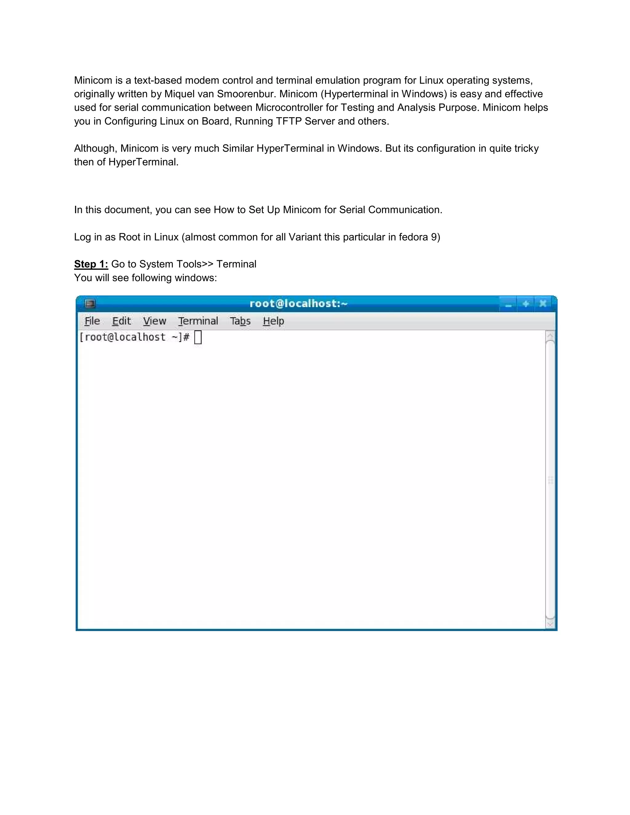 Minicom linux hyperterminal | PDF