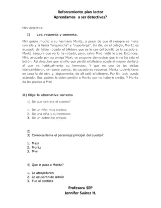 Mini detective apoyo paln lector | DOCX