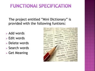 Presentation on mini dictionary using C language | PPT