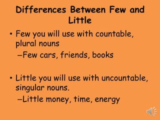 Mini grammar lesson much/many vs few/little | PPTX