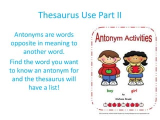 Mini lesson1 using a thesaurus | PPT