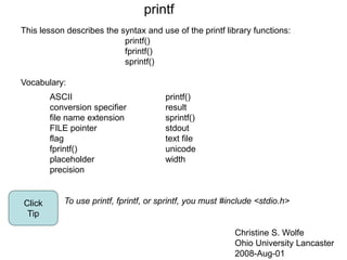 miniLesson on the printf() function | PPT
