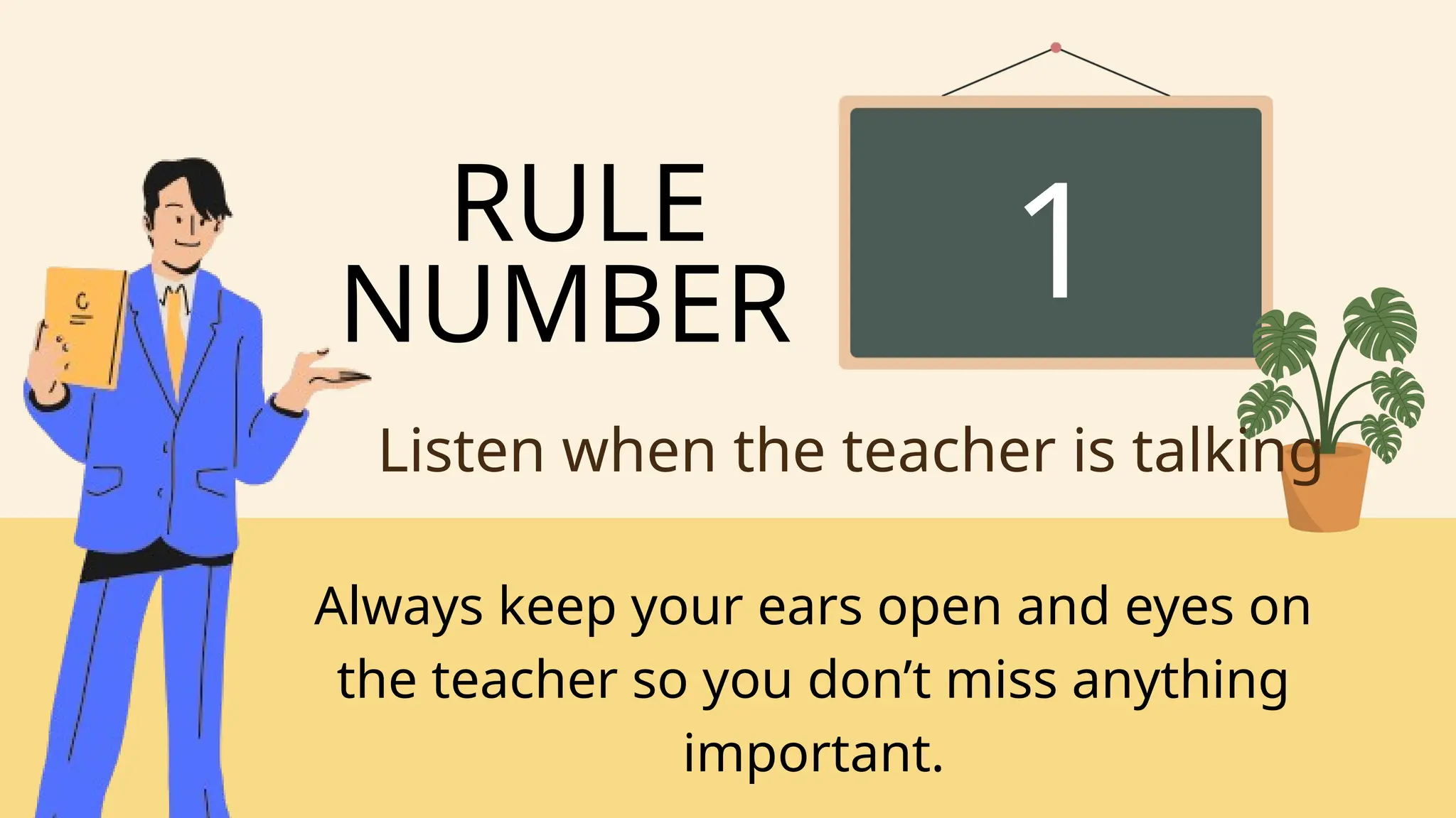 Minimalist Classroom Rules Presentation in Brown and Yellow Background ...