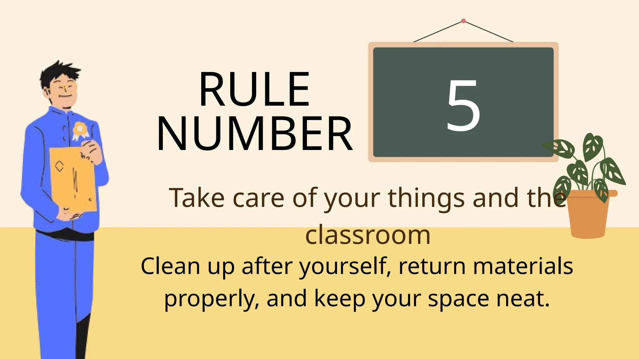 Minimalist Classroom Rules Presentation in Brown and Yellow Background ...