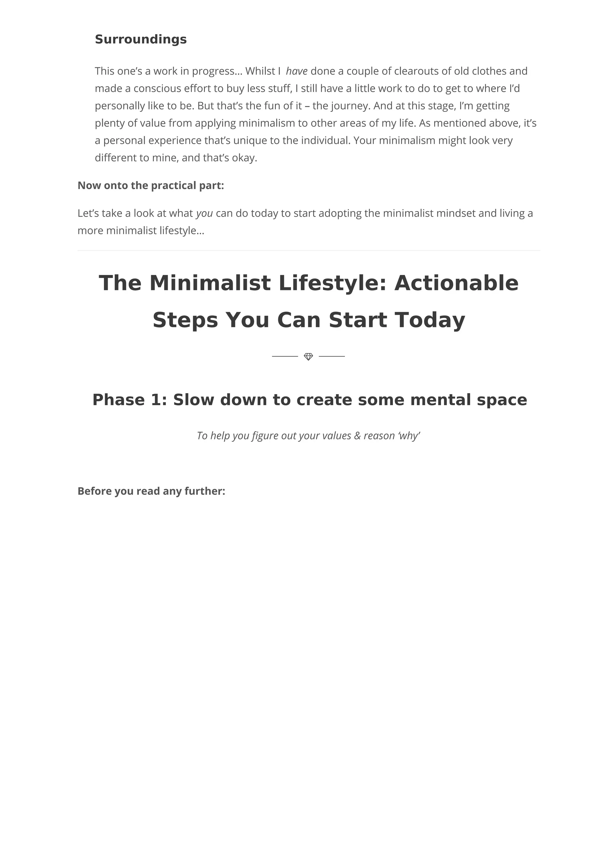 Living The Minimalist Lifestyle: The Starter Guide | PDF