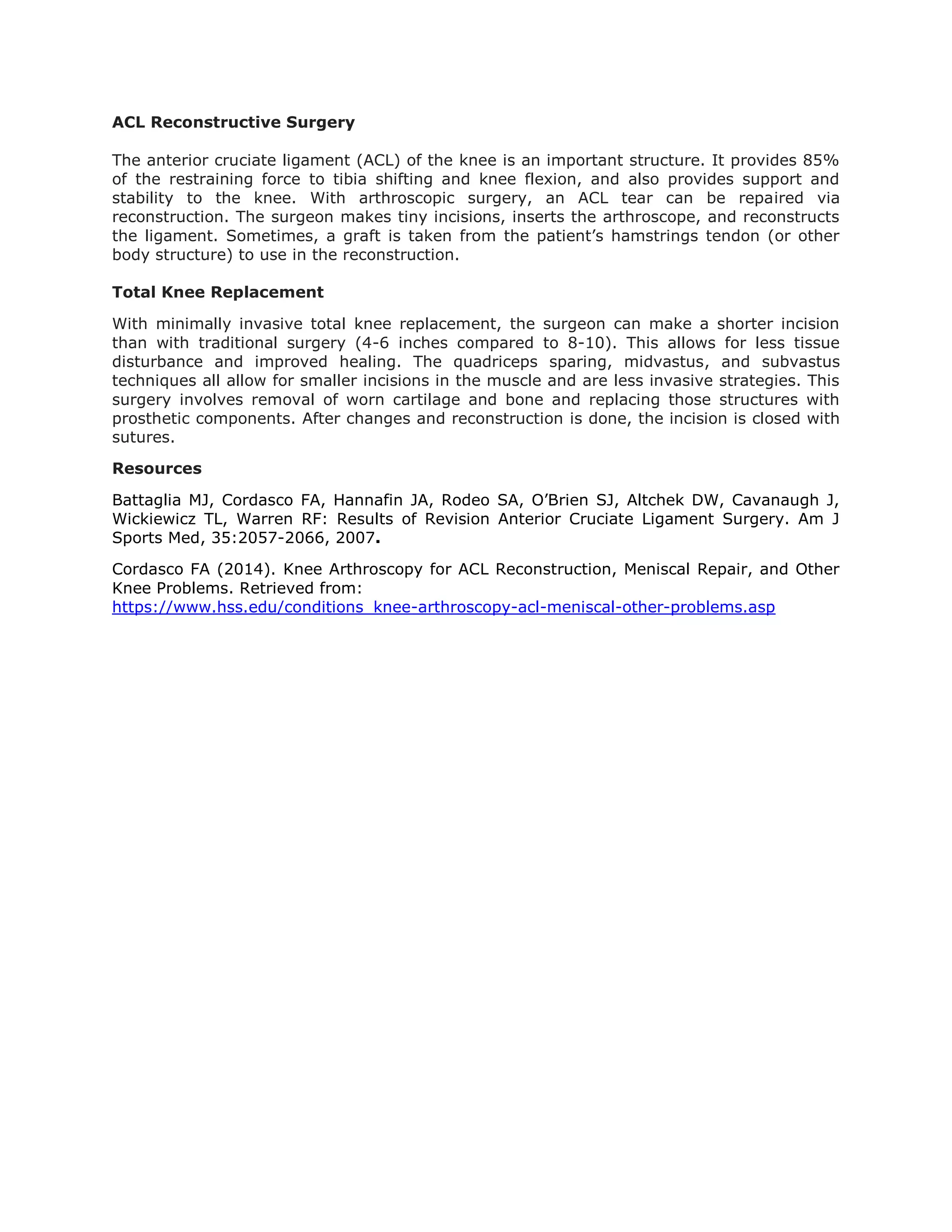 Minimally invasive knee surgeries | PDF