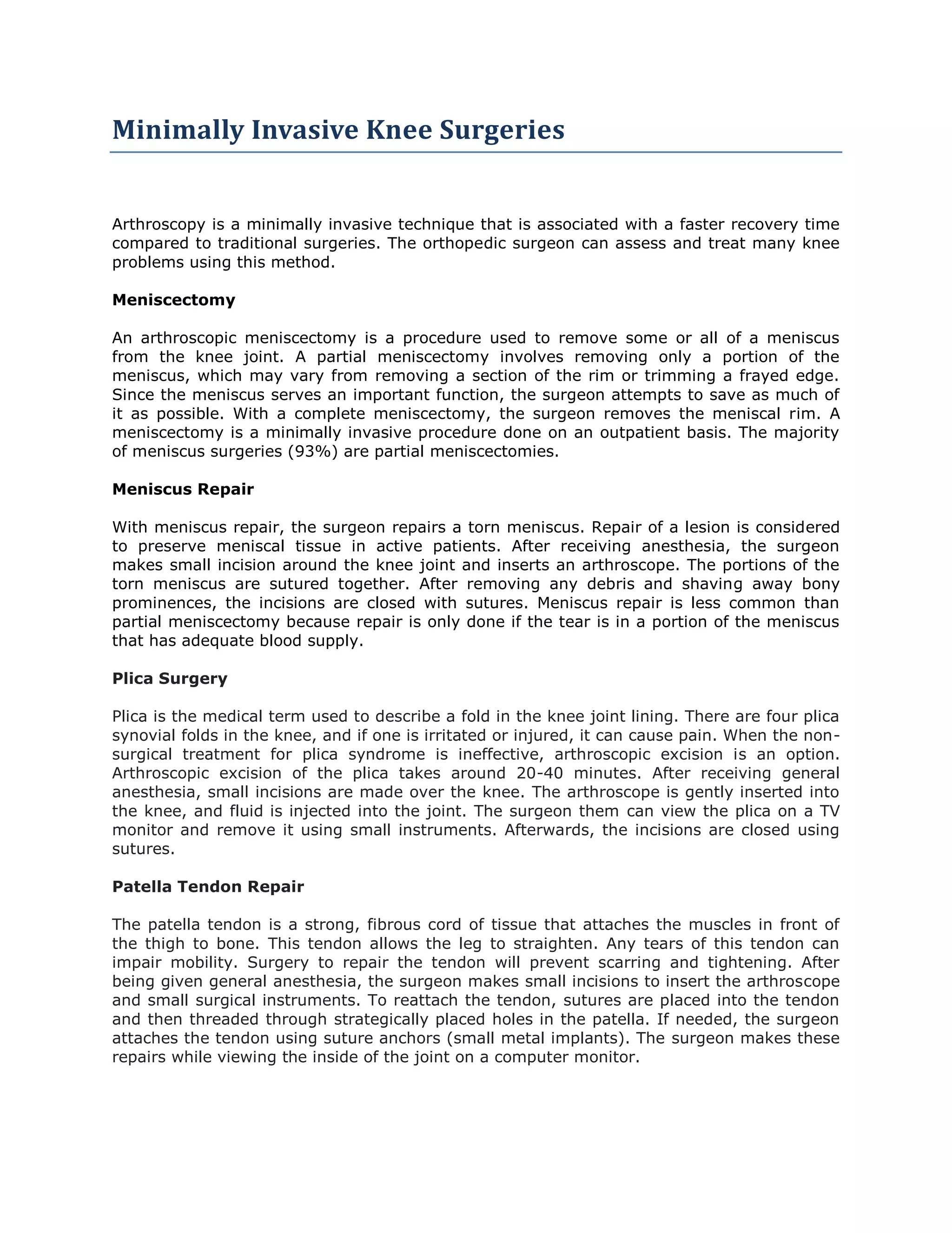 Minimally invasive knee surgeries | PDF