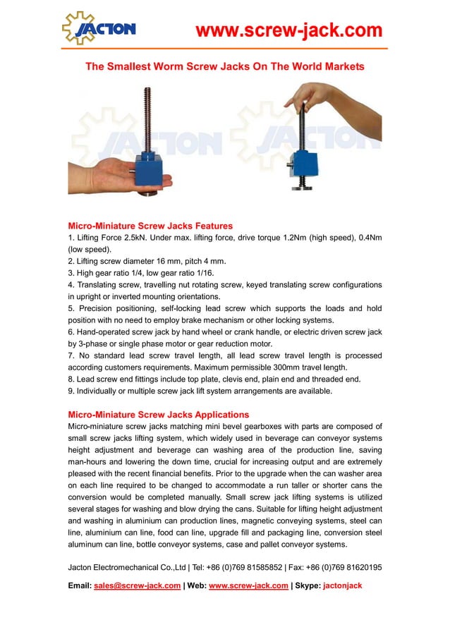 Mini manually operated screw driven jacks, lightweight screw jacks ...