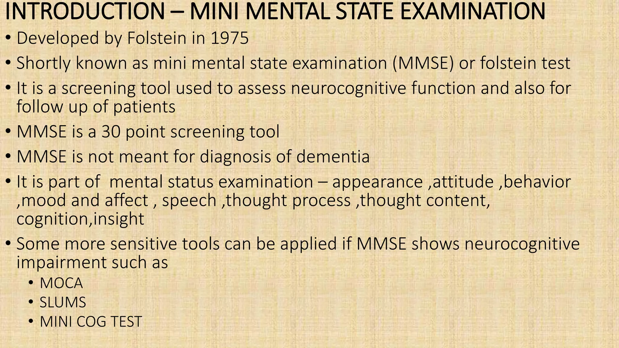 Mini mental state examination | PPTX